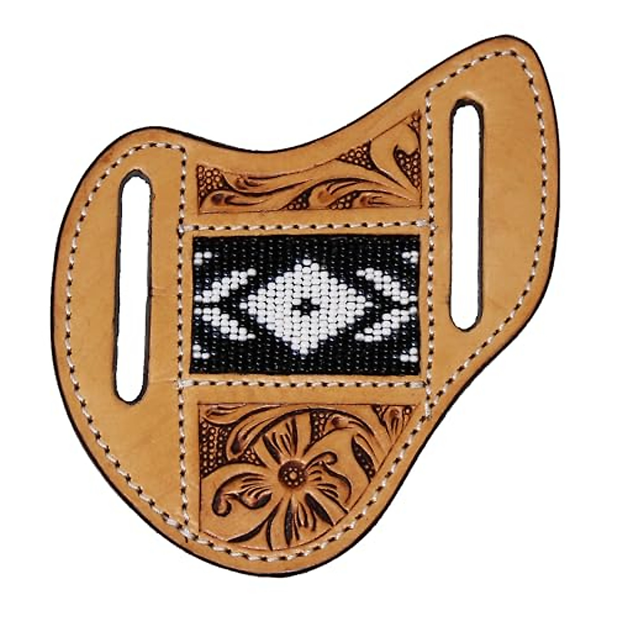 CHALLENGER Western Leather Floral Filigree Tooled Beaded Inlay Knife Holder Flat Sheath 29RS140B