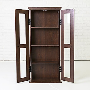 Walker Edison 4 Tier Shelf Living Room Storage Tall Bookshelf Cabinet Doors Home Office Tower Media Organizer, 41 Inch, Brown