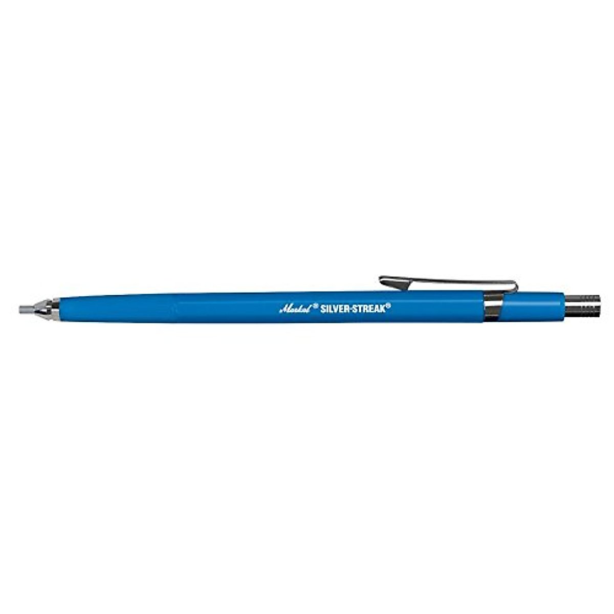 Markal 96107- Markal Silver-Streak Refillable Mechanical Holder With 6 Silver Highly Visible Reflective Lead Refills, Built-in Sharpener, 1 Click Advance -Ideal for Metal Layout & Fabrication Work