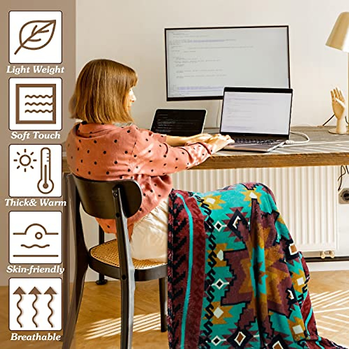 2 Pcs Aztec Blankets Aztec Throw Blankets Southwestern Navajo Tribal Warm Blanket Native American Decor for Camping Travel Gift Bedroom Living Rooms Couch Bed Chair Decor, 39 x 47 Inch