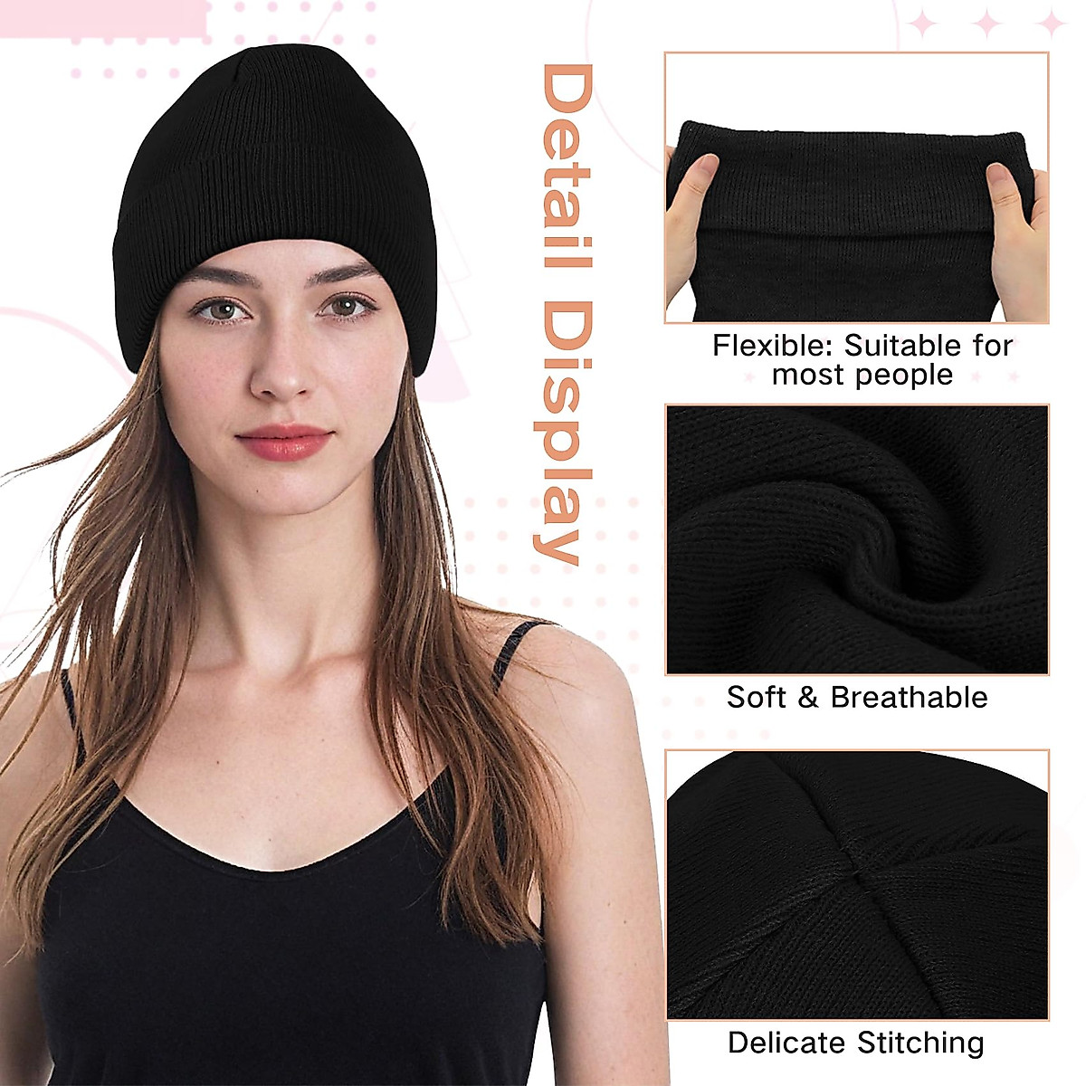 American Trends Men Women Beanie Hat Smile Face Knit Cuffed Winter Hats Warm Soft Cute Plain Skull Beanie Hats for Outdoor Black One Size