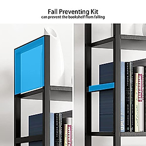 DAWNYIELD 5 Tier Tall Standing Bookshelf Metal and Wood Frame Storage Rack Organizer Classy Bookcase Modern Industrial Display Shelf Unit for Bedroom Living Room Study and Home Office Black