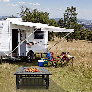 FCH 32" Outdoor Square Fire Pit with BBQ Rack, Rain Cover, Spark Screen Top and Poker Metal Firepit for Outside Backyard Patio Garden Terrace