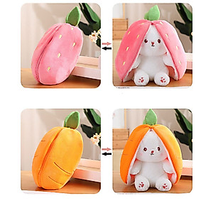 Xeletu Easter Stuffed Cute Bunny，Easter Stuffed Cute Bunny Plush Pillow Toys，Reversible Floppy Ear Bunny Plushie Bunny Plush Pillow，Carrot Strawberry Bunny Pillow Plush Toy (Strawberry, 7.1in)