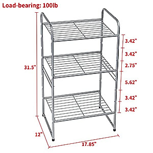 GEORIS 3-Tier Heavy Duty Wire Shelving Unit Storage Rack, Stackable Extendable Plant Stand Organizer with Adjustable Shelf, Water Bottle Storage Holder, Silver