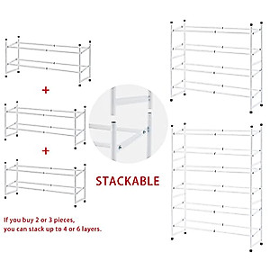 Tajsoon 2-Tier Stackable Shoe Rack Organizer, Expandable & Adjustable Metal Iron Shoes Storage for Entryway Doorway, White