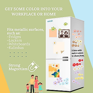 Cute Flower Fridge Magnets 20-Pack (4 Colors, 3 Sizes) 3D Strong Magnets for Fridge, whiteboards, lockers, Office. (Purple, Blue, Green, White) Set A