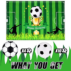 65 Pieces Soccer Party Supplies Football Theme Birthday Decorations Include Soccer Field Background Backdrop Soccer Foil Latex Balloon Football Balloons for Birthday Soccer Theme Party Decoration