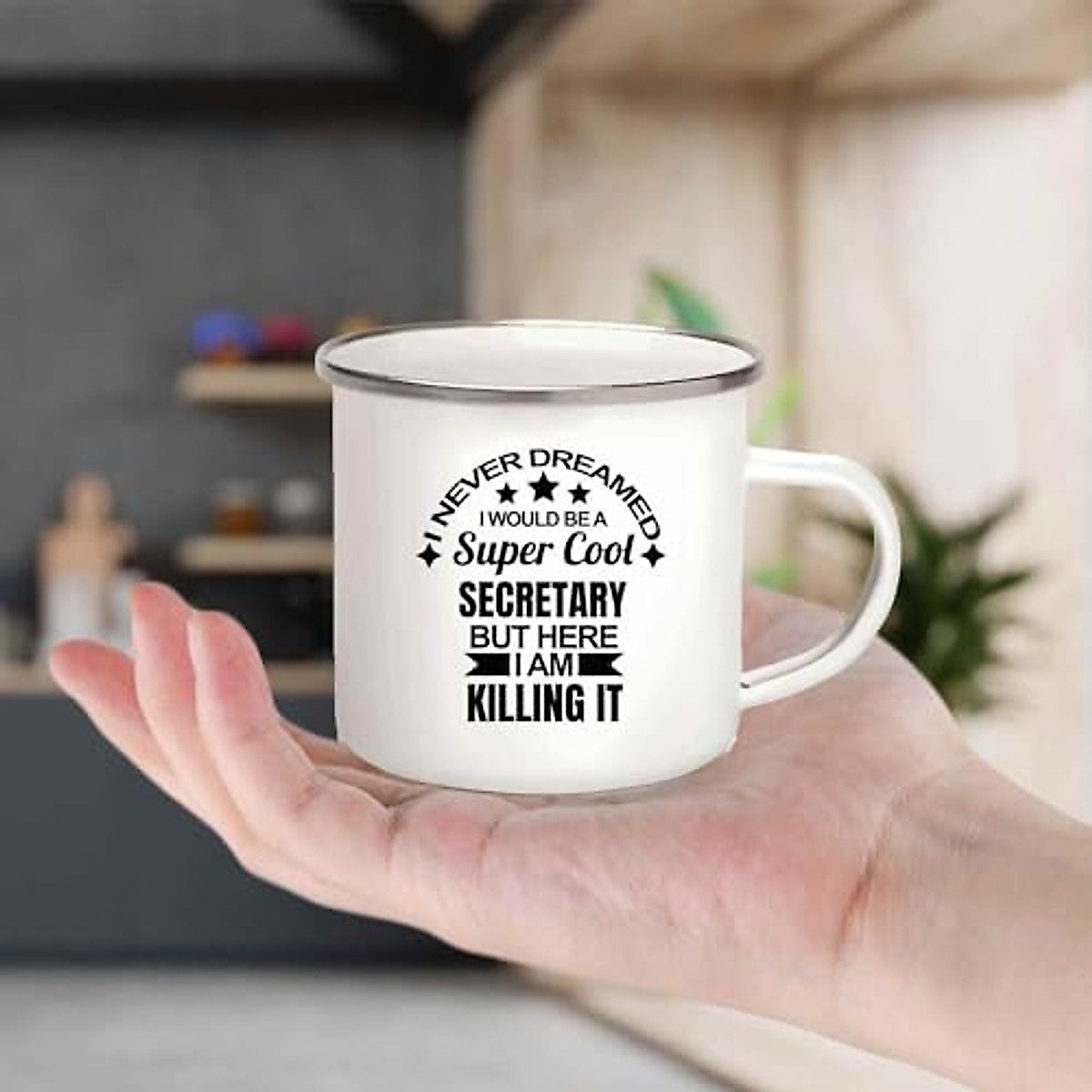 Humorous Gift Unique Office Professional Gift For Secretaries, Anniversary Surprise For Aunt - Killing It, Inspirational Quote On 12oz Enamel Silver Mug