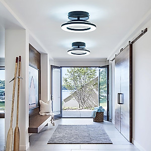 SHIKHO Modern Led Ceiling Light Fixture Black 7.7Inch Round Semi Flush Mount Ceiling Light 12W 6000K Indoor Small Ceiling lamp for Closet Hallway Bathroom Porch Bedroom Kitchen