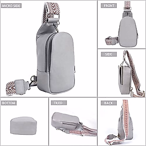 Women Chest Bag Fashion Sling Bag Small Crossbody PU Leather Daypack Satchel Backpack Adjustable Shoulder Strap for Lady Shopping Travel (Grey 1)