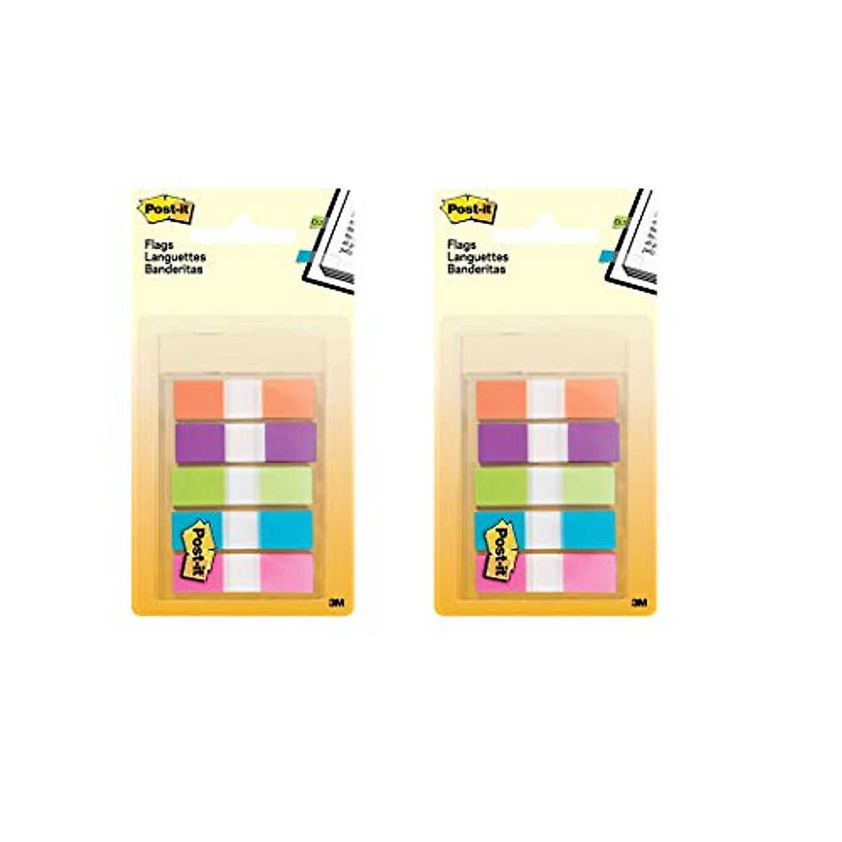 Post-it : Small Flags, Five Bright Colors, Five Dispensers of 20 Flags per Color -:- Sold as 2 Packs of - 100 - / - Total of 200 Each