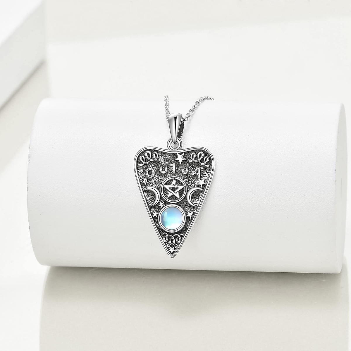 YFN Ouija Necklace Sterling Silver Ouija Board Planchette Pendant Triple Moon Goddess Pentagram Jewelry Witch Gothic Wiccan Spooky Gifts for Women
