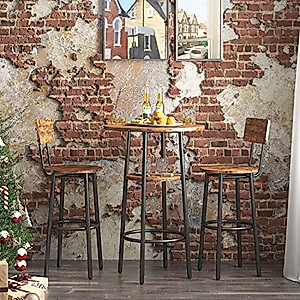 Tensun Bistro Table and Chairs Set of 2, 3-Piece Bar Table and Chairs, Small 2-Tier Round Pub Dining Table with Wooden Stools and Backrest, High Top Table for Kitchen Small Space