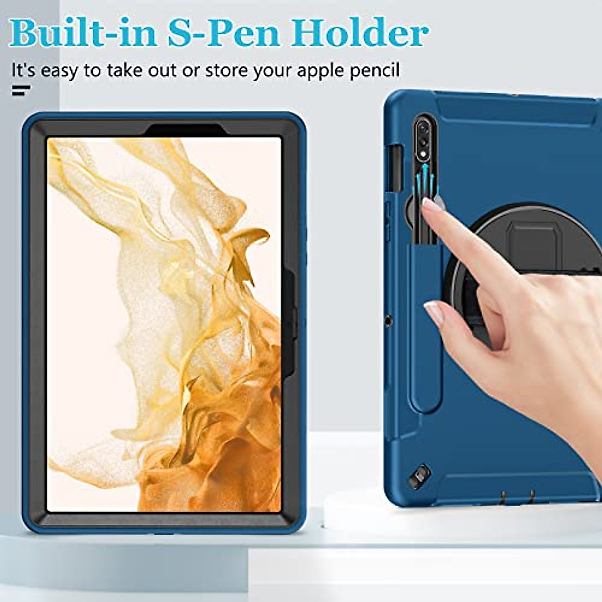 Case for Samsung Tab S7/S8 11 Inch 2022: Military Grade Shockproof Protective TPU Cover for Galaxy Tablet S7 11 Inch 2020 W/Stand - Handle - Shoulder Strap - S-Pen Holder -Blue