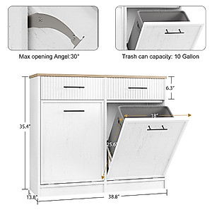 GAOMON Double Fluted Tilt Out Trash Can Cabinet, Hidden Garbage Can Cabinet 20 Gallon, Freestanding Dog Proof Trash Can Cabinet, Wooden White Trash can for Kitchen Dining Living Room