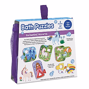 Peaceable Kingdom Enchanted Unicorns Bath Puzzles - Bath Toys for Toddlers – Foam Bath Puzzles for Kids Ages 18 Months+ - Boost Fine Motor Skills (17 Pieces, 5 Puzzles)