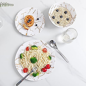 ZAROCRUS 12 pcs Melamine Dinnerware Sets, Marble White Plates and Bowls Set, Lightweight Kitchen Dinnerware Set for Indoor and Outdoor Use, BPA Free and Dishwasher Safes, Service for 4