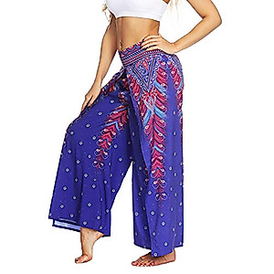 Lu's Chic Women's Boho Yoga Pants Palazzo Slit Pants Wide Leg Dance Indian Loose Bohemian Pants Style3 Small-Medium