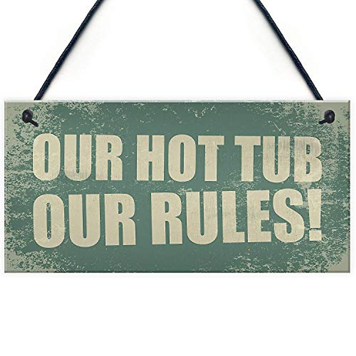 Meijiafei Hot Tub Our Rules Hanging Garden Shed Plaque Pool Friend Friendship Gift Sign 10" X 5"