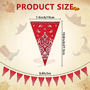 Waenerec Western Themed Party Decorations 6 Pack Red Bandana Pennant Banner Country Farm Cow Print Banner Flags Cowboy Baby Shower Decorations for Boy Rodeo Wild West Party Supplies