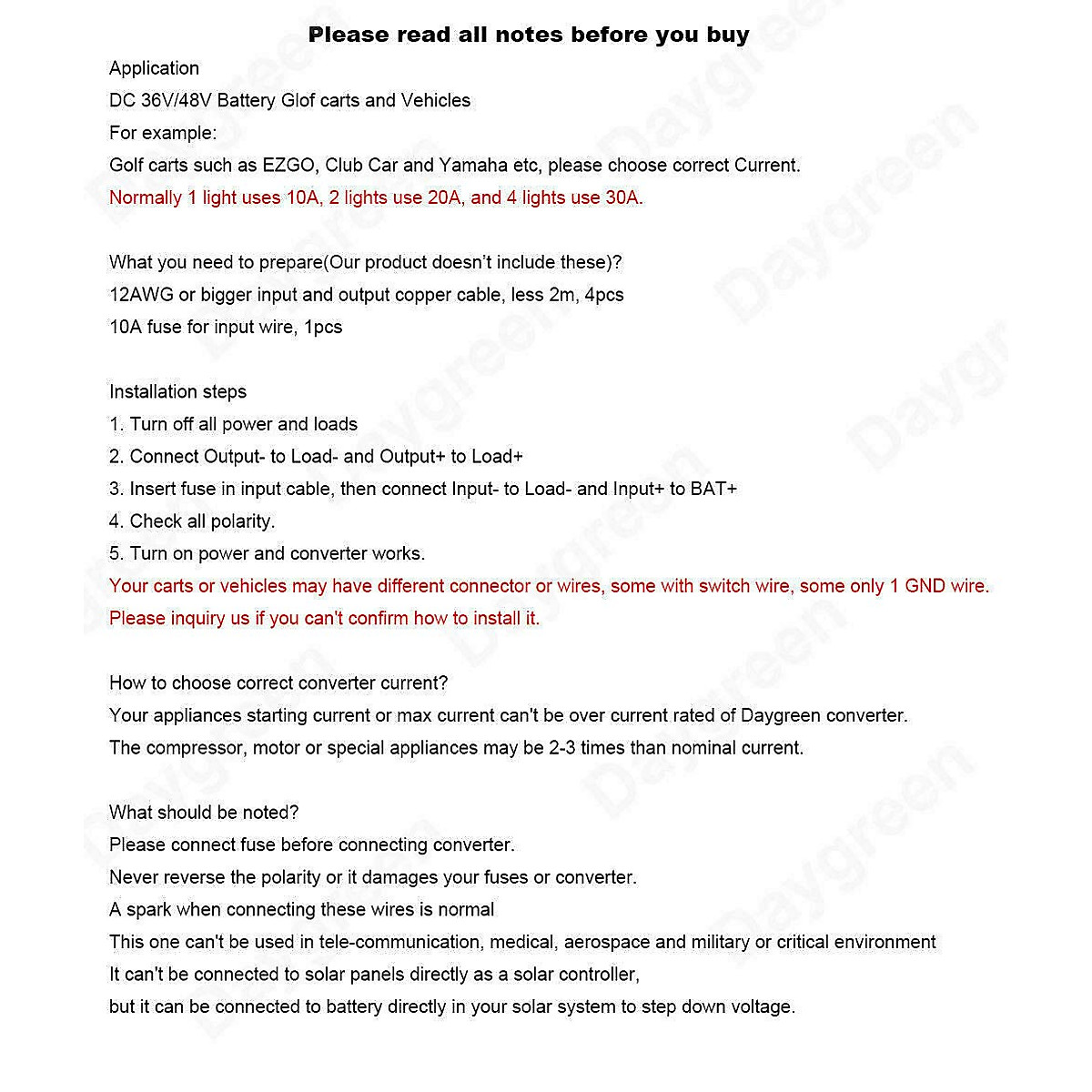 Gofotu DC-DC 48V to 12V 10A Golf CART Voltage Reducer Converter 120W Power Regulator with Fuse