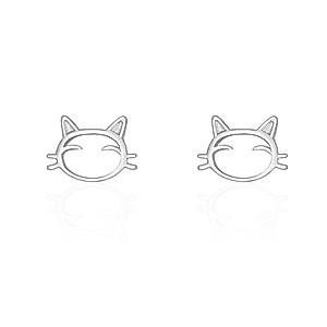 Tiny Cat Stud Earrings S925 Sterling Silver Minimalist Cute Animal Pet Small Cartilage Earring Studs Ear Piercing Jewelry Hypoallergenic for Women Girls Sensitive Ears (Silver)