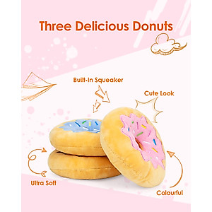 HGB Squeaky Dog Toys, Funny Donut Plush Dog Chew Toys for Teething, Pet Training, and Entertaining, Cute Interactive Dog Toy (3 Pack)