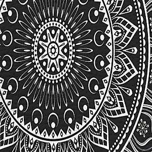 Mandala Antifatigue Kitchen Bath Door Mat Cushioned Runner Rug, Washable Welcome Floor Sink Mat, Abstract Floral Pattern Black Waterproof & Non-Slip Comfort Standing Doormat for Kitchen, 24"x36"