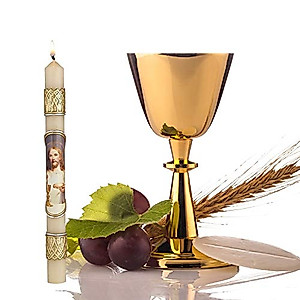 Bread of Life First Holy Communion Hand Decorated Taper Candle, Catholic Gifts for Girls and Boys, Tall Candles, Cirio para Primera Comunion, 9.75 Inches