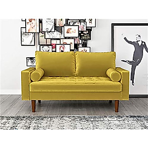 US Pride Furniture NS5459-L Caladeron Mid-Century Modern Loveseat in Soft Velvet, Goldenrod