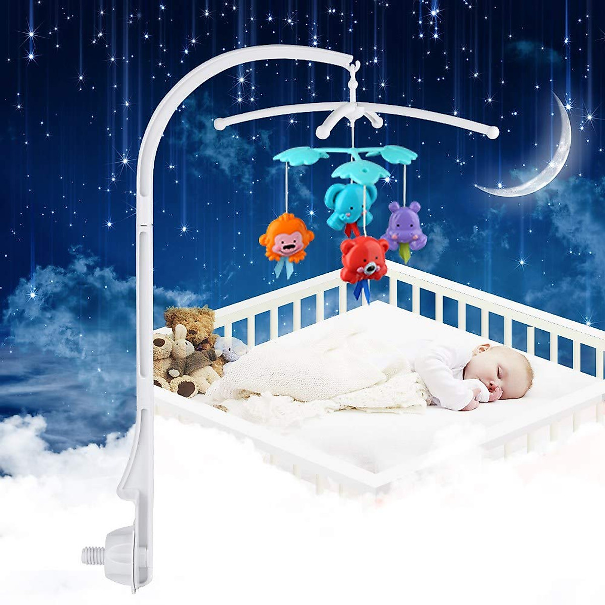 Crib Mobile Arm 26.77 Inch Baby Crib Mobile, Mobile Arm for Crib, ABS Plastic Infant Music Box Holder Arm Bracket for Bed Holder or Baby Bed Toy Decoration Holder,White