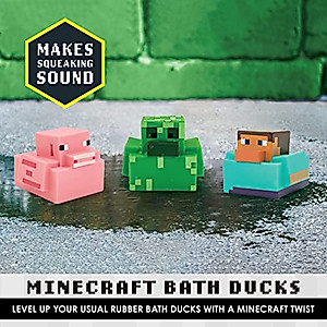 Paladone Minecraft Rubber Duckies, Set of 3 Minecraft Bath Ducks, Creeper Pig and Steve Bath Toys, Funny Jeep Ducks