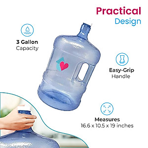 Lavo Home 3 Gallon Water Bottle With Screw Cap, Reusable 3 Gallon Water Container With Easy Grip Handle, BPA Free Water Jug for Home or Camping, 3 Gallon Water Storage Containers, Single Unit