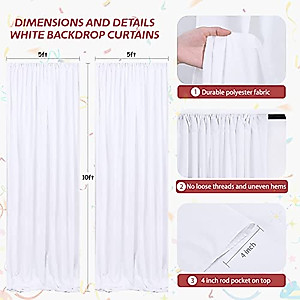 White Backdrop Curtains 5ft x 10ft Photo Photography Background Wrinkle Free Polyester Fabric 2 Panels Drapes for Parties Wedding Baby Shower Birthday Home Party Decor