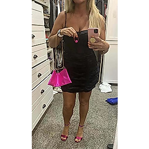 PHUMEE Satin Chain Strap Glossy Mini Clutch Square Purse for Women Hobo Bag Solid Shoulder Handbags