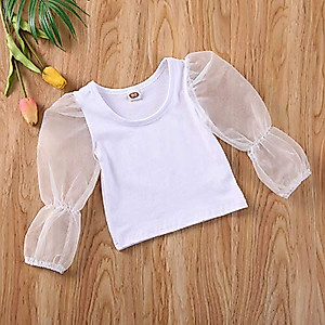 Toddler Kids Baby Girl Fashion Clothes Tulle Puff Long Sleeve T Shirt Blouse Top Spring Summer Outfits (White, 4-5 years)