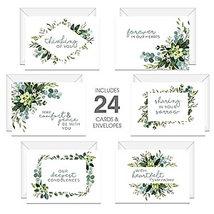 Canopy Street Greenery Floral Sympathy Cards / 24 Sympathy Cards And Envelopes / 6 Modern Designs / 4 5/8" x 6 1/4" Sympathy Greeting Cards