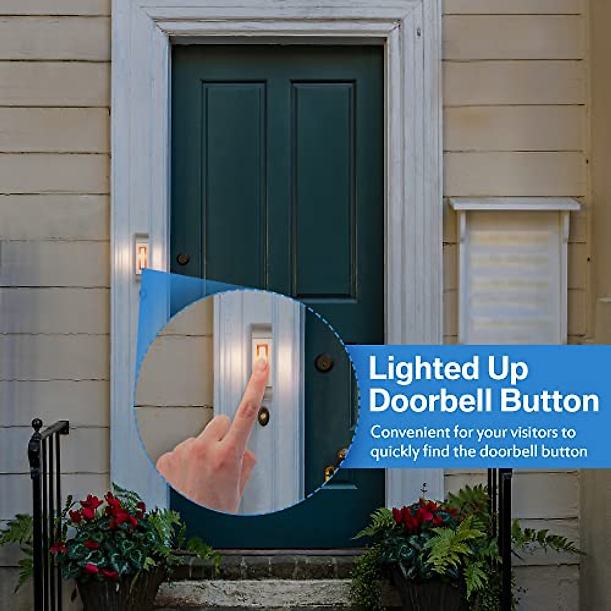 LED Lighted Doorbell Button, Solid and Sleek Metal Wall Mounted Door Bell Push Buttons for Home, Universal Garage Door Opener Switch (Dark Silver, 1 Pack)