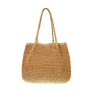 Handwoven Soft Straw Beach Bag Purse Casual Vintage Rattan Shoulder Bag Handbag Boho Wowen Tote Basket Vacation Bag