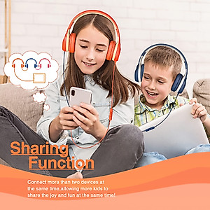 BERIBES Kids Headphones, [Vibrant Orange] Sharing Function HiFi Stereo Comfortable Fit Foldable Headphones for Kids with Microphone, Volume Limiter 85/94dB for School, Online Learning, Kindle, Plane