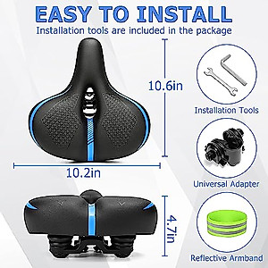 CDYWD Bike Seat for Men & Women Comfort Wide - Extra Soft Memory Foam Padded Bicycle Seat Cushion - Comfortable Bike Saddle Replacement for Exercise, Stationary, Spin, City, Mountain, Road Bike, Ebike