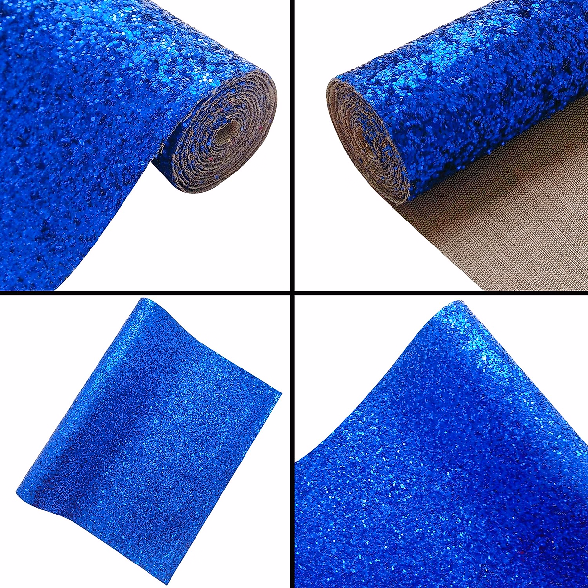 Greatdiy Sparkly Royal Blue Chunky Glitter Fabric Roll 12 x 52 inch Shiny Solid Color Independence Day Faux Leather for Making Earrings Bows Crafts (16013#34)