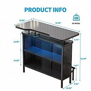 Mjkone Wine Bar Cabinet with LED Lights by Remote Control, Coffee Bar Cabinet for Liquor and Glasses, Home Bar Unit with Wine Rack, Mini Bars with Storage (Black)