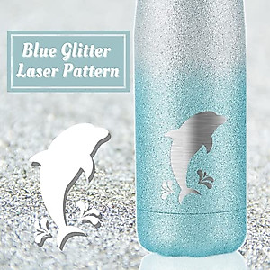 Onebttl Dolphin Gifts for Women, Dolphin Gifts For Christmas, Stainless Steel Glitter Bottle 17oz, Silver-Blue