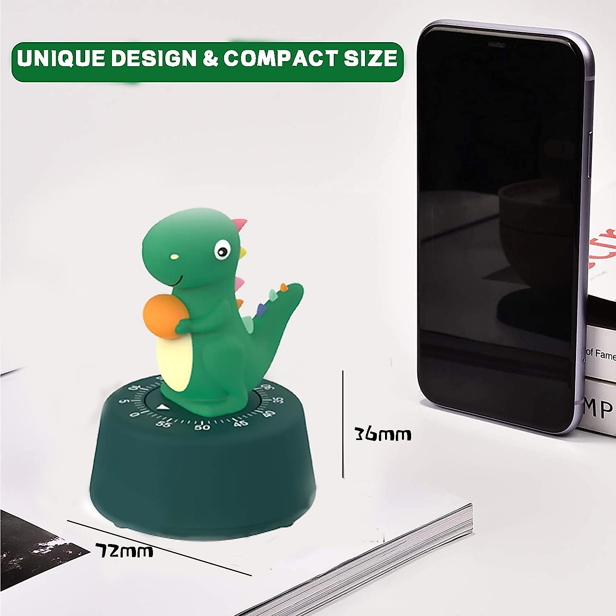 Cute Kitchen Timer Cartoon Dinosaur Timer Mechanical Counters Timer Animal Digital Countdown Timer for Housewife Office Worker Student (Dark Green)