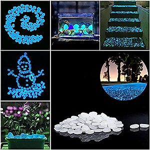 Qguai 100pcs Glow in The Dark Aquarium Rocks Fish Tank Decoration Rocks Stones Aquarium Ornament Glowing Rocks Pebbles for Terrarium Plants Pots Vases Garden Patio Lawn - 0.9" - White…