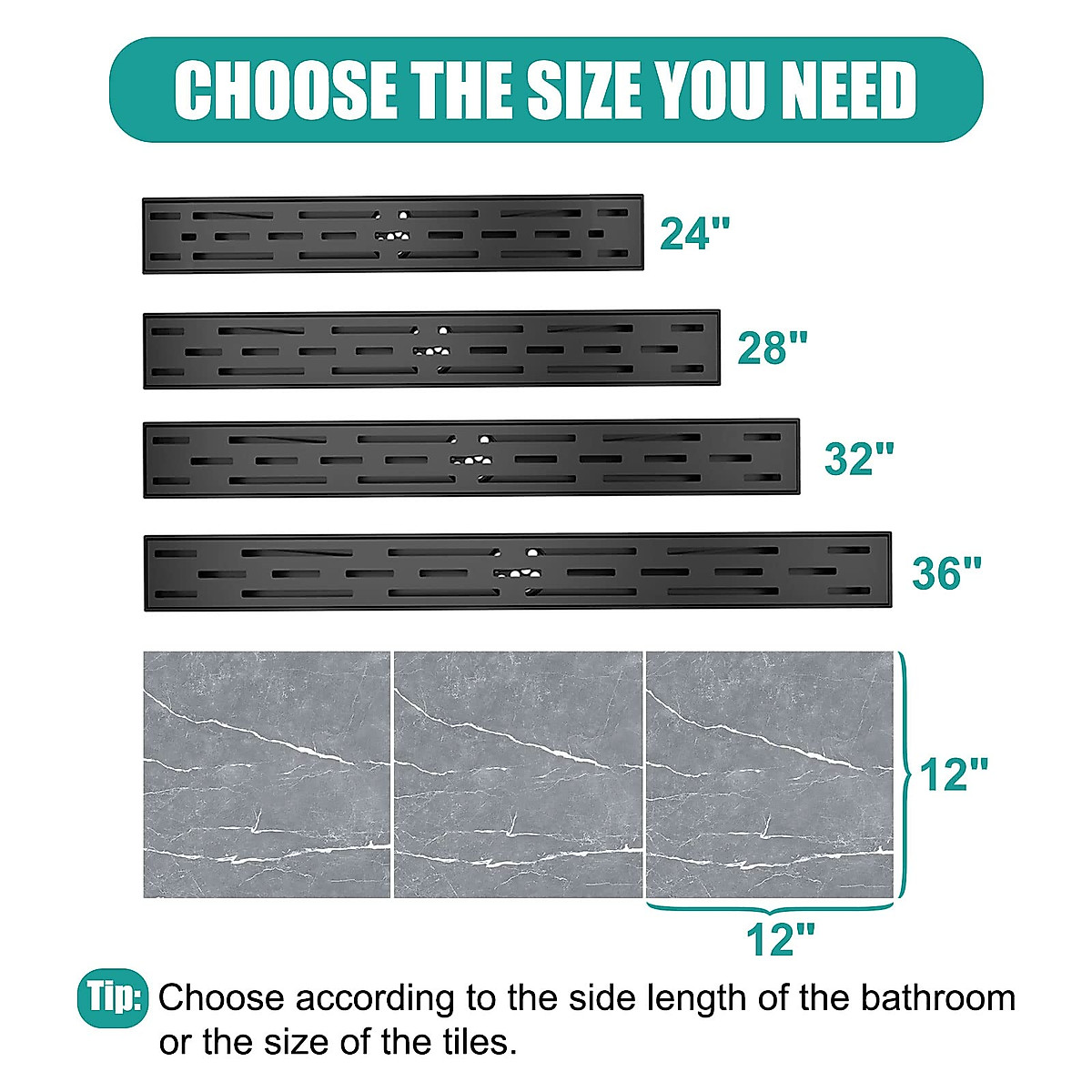 BARONAGE 24 Inch Linear Shower Drain - Rectangular Bathroom Shower Floor Drain with Brickwork Pattern Grate, AISI 304 Included Adjustable Feet Threaded Adapter Hair Strainer Matte Black CUPC Certified