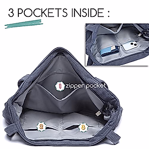 VOKUCAMP Women's Corduroy Handbag Zipper Tote's Bag Large Capacity Shoulder Bag with Pockets Jute Bag for Beach School Work Casual Yoga, 021 Dark Grey