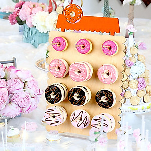 KOYILTD Reusable 12 Peg Donut Wall Stand for Party, Wooden Donut Display Board for Dessert Table Decoration (wood)